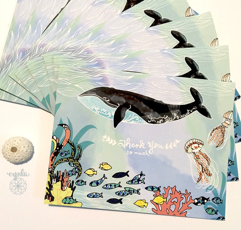 Whale Thank You Card Whale Thanks Ocean Thank You Ocean - Etsy