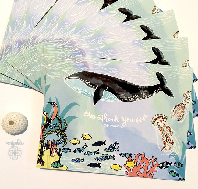 Whale Thank You Card - Whale Thanks, Ocean Thank You, Ocean Greeting ...