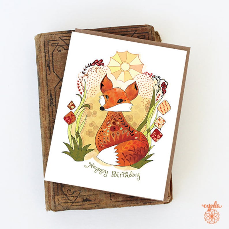 Fox Card Birthday Sun Fox Greeting Card Birthday Fox Happy - Etsy