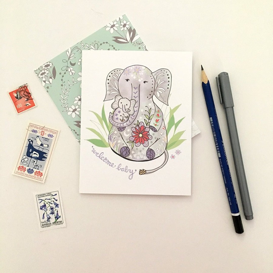 Baby Elephant Greeting Card - Elephant Card Elephant New Baby Card - Etsy