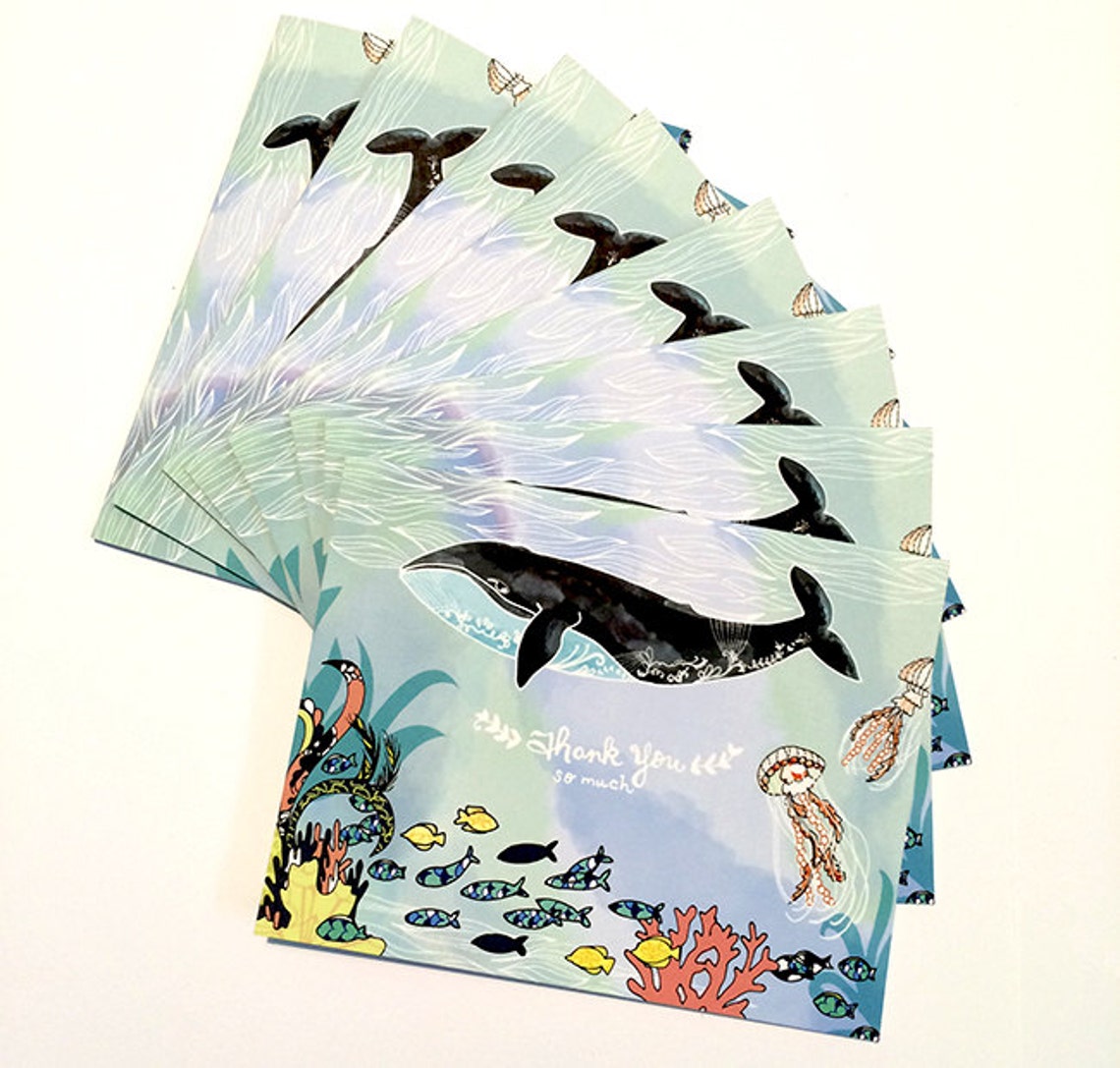 Whale Thank You Card Whale Thanks Ocean Thank You Ocean - Etsy