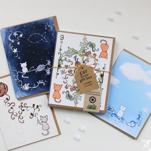 CAT Lover Gift Box // 8 Blank Cat Cards Cat Set of Greeting - Etsy