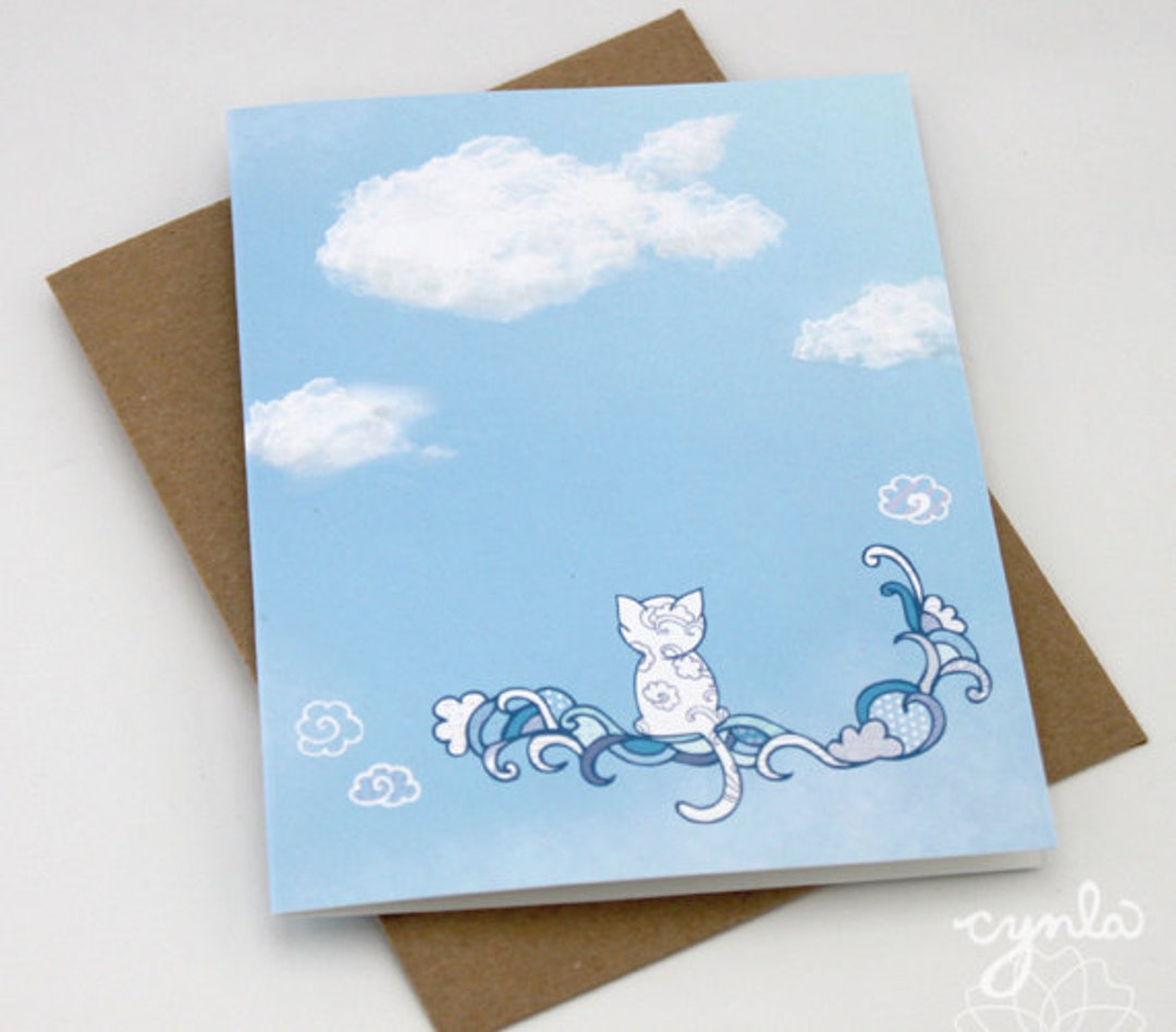 Cloudy CAT Card Kitten Cloud Card, Blank Card, Happy Birthday Cat Card ...
