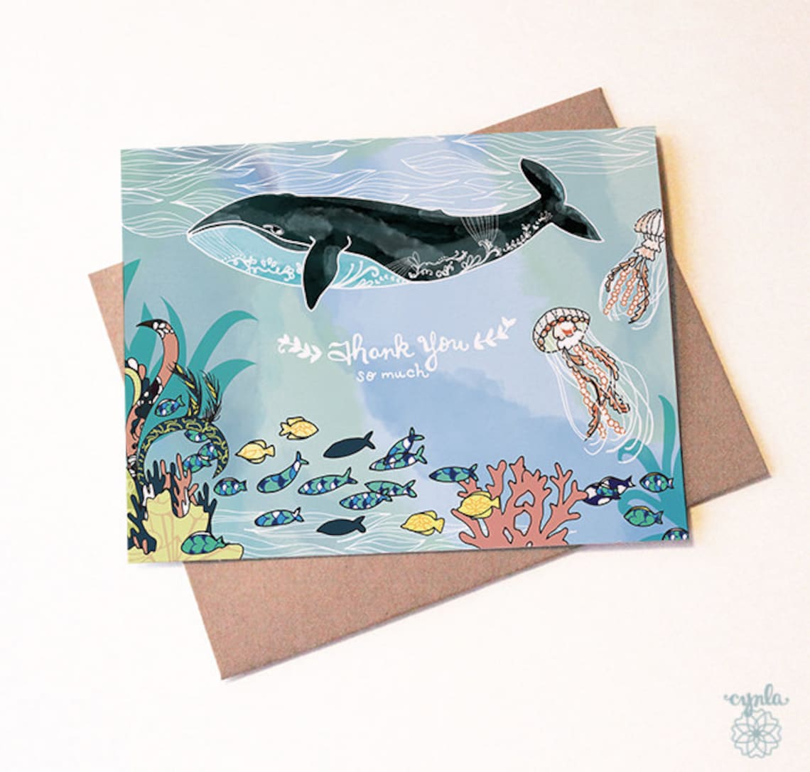 Whale Thank You Card Whale Thanks Ocean Thank You Ocean - Etsy