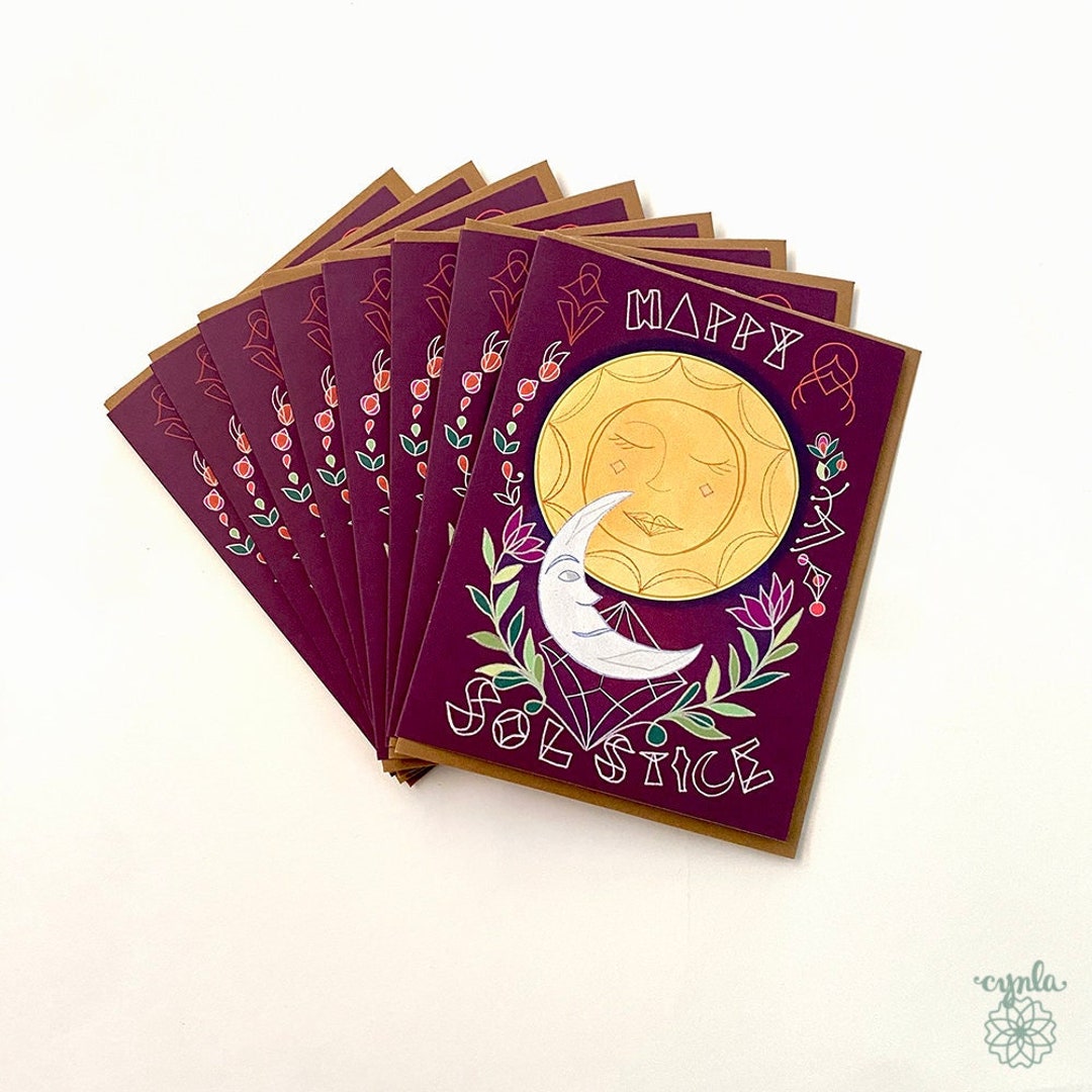 Box of 8 Solstice Sun Moon Card - Holiday Greeting Card, Happy Solstice ...