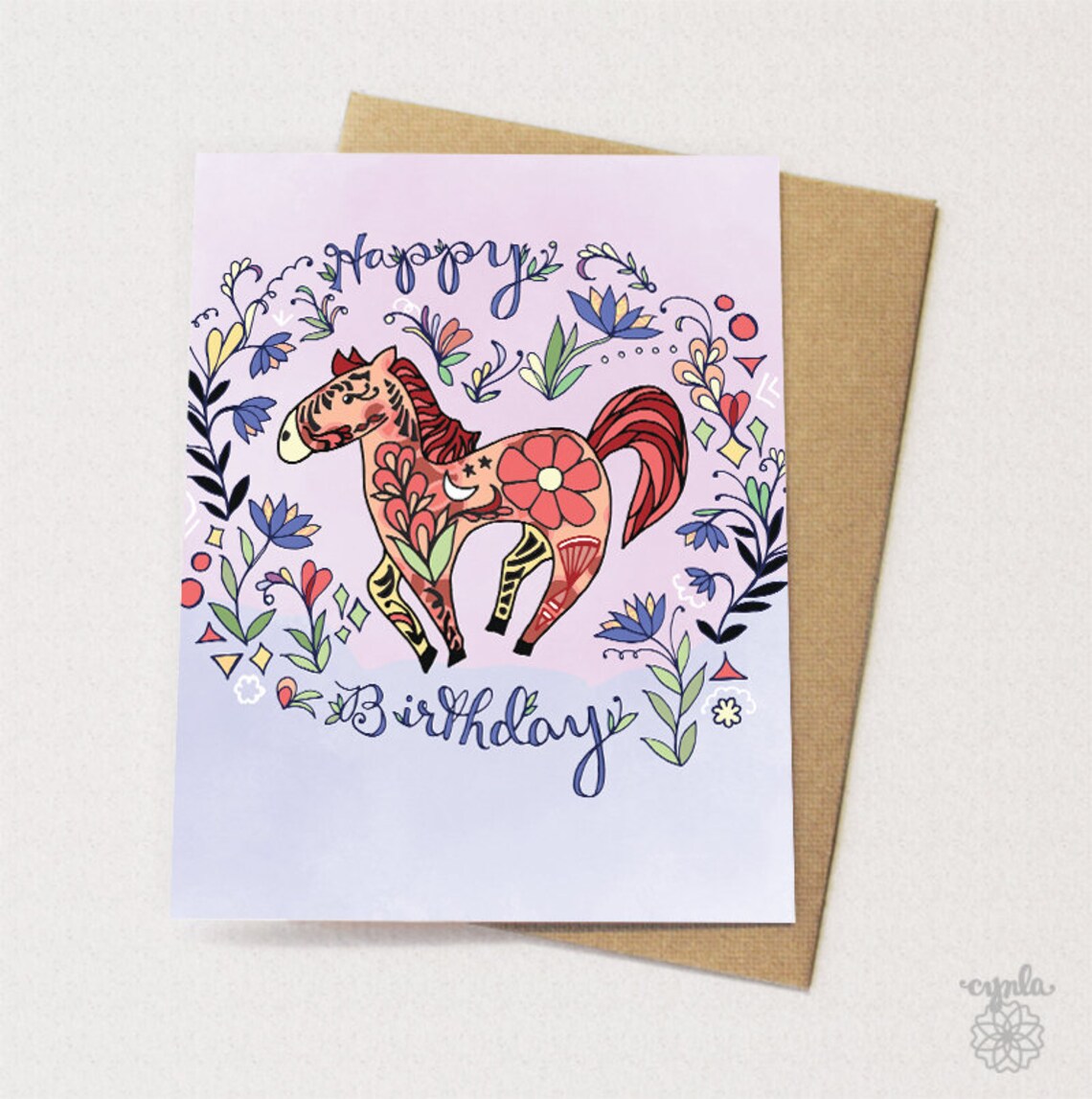 Horse Folk Card Horse Birthday Card Horse Greeting Card - Etsy