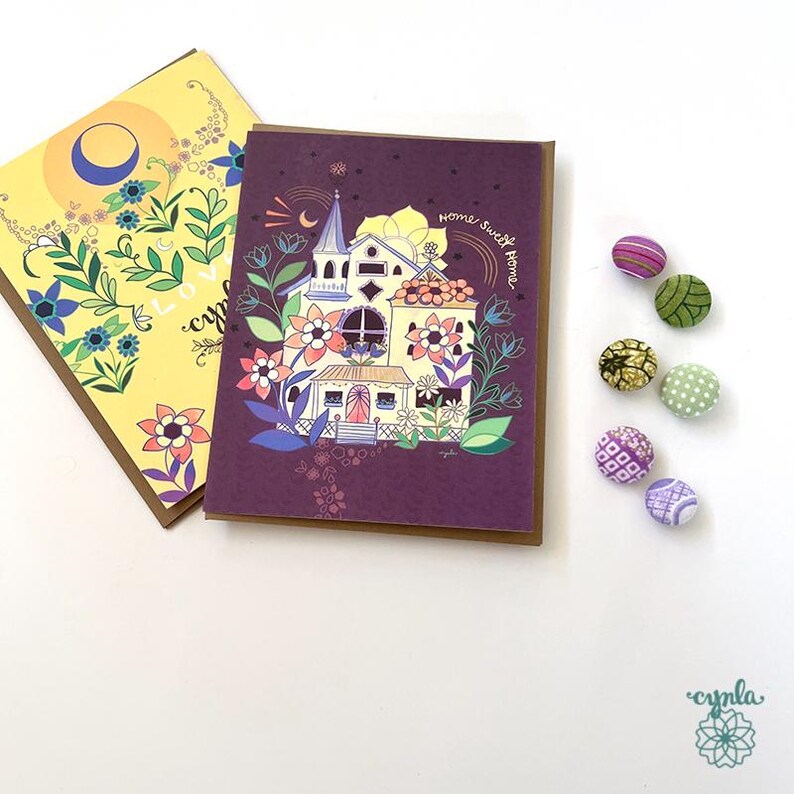 Flower House Card Garden Lover New Home Art Card Happy Housewarming ...