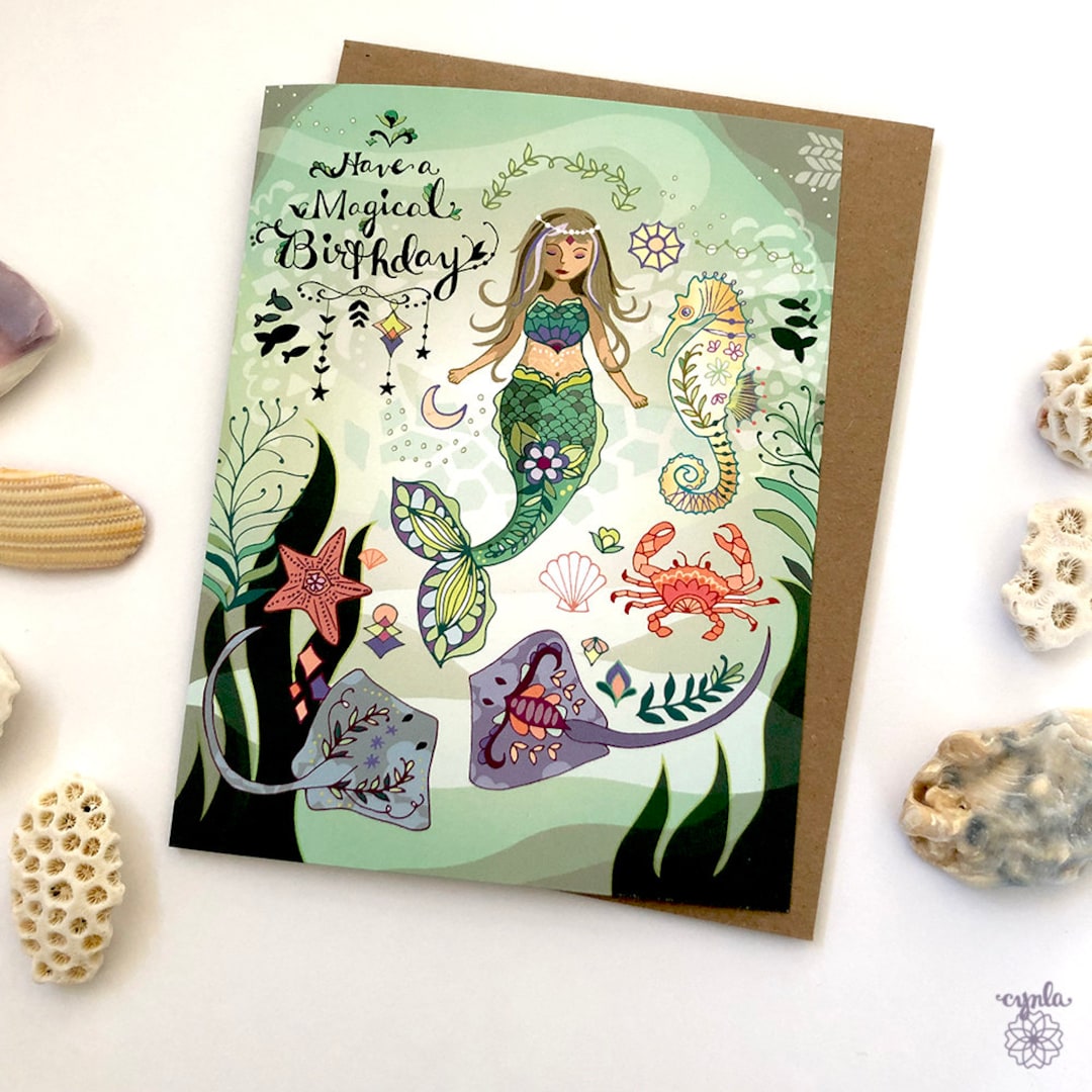 MERMAID Birthday Greeting Card - Mermaid Card Ocean Birthday Card ...