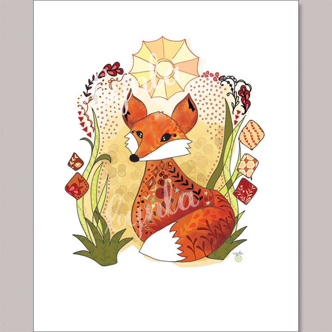 Fox PRINT - Wall Art 8x10 - Foxy, Sun Fox, Cynla Art Woodland, Modern ...