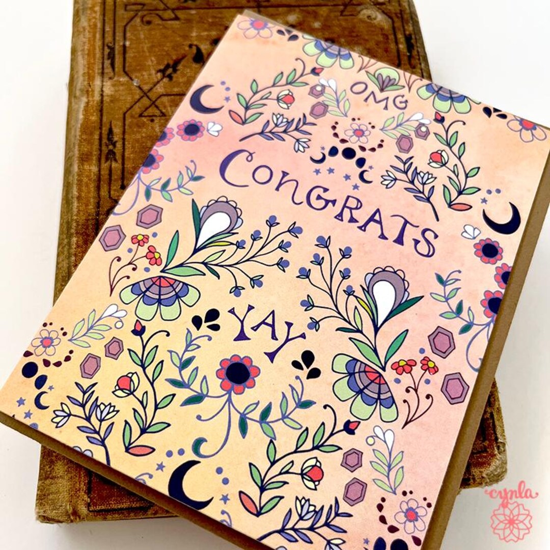 Congrats Card OMG Yay Congratulation Flower Greeting Card Congrats ...