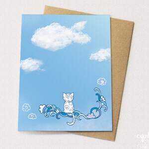 Cloudy CAT Card - Kitten Cloud Card Blank Card Happy Birthday Cat Card ...