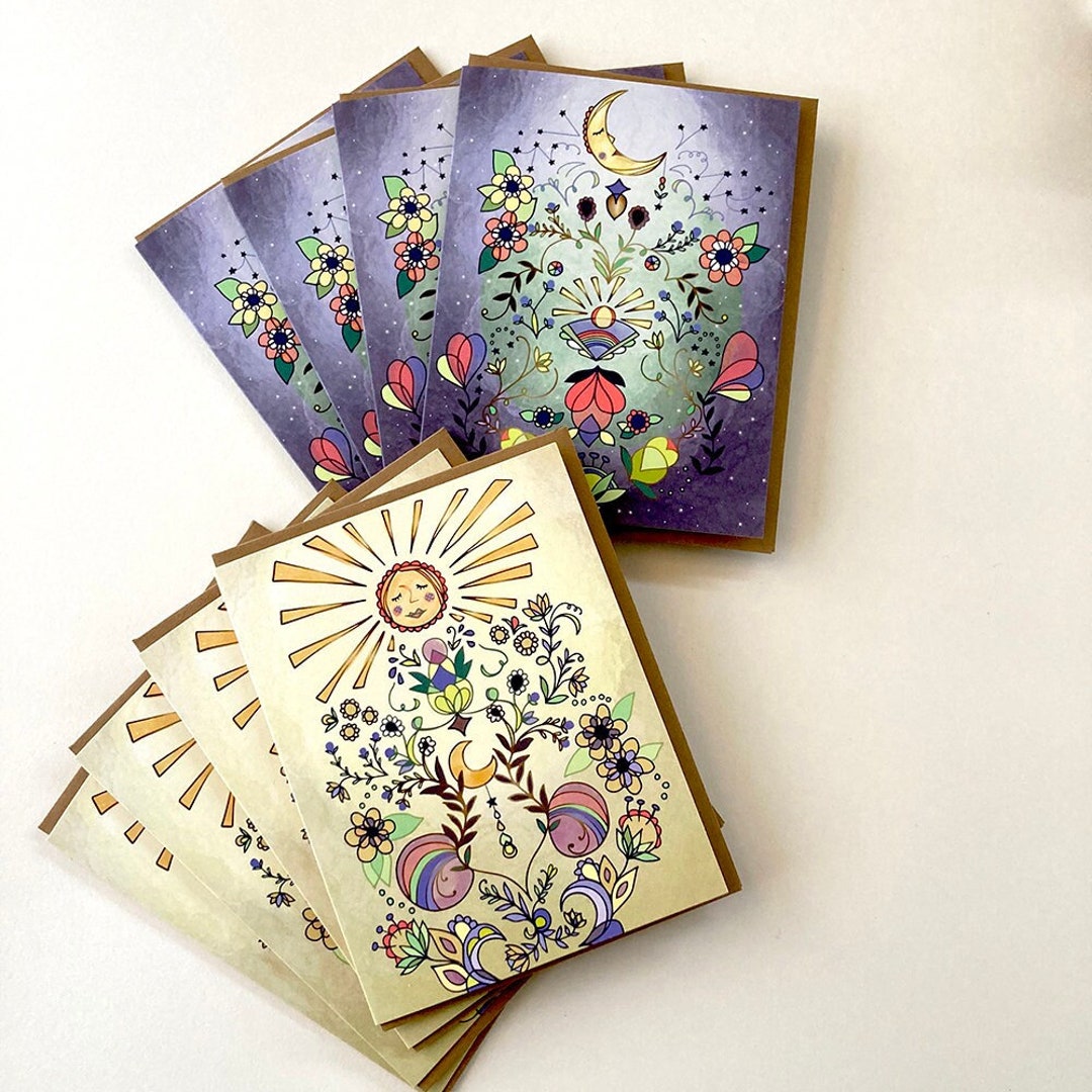 Sun and Moon Notecard Starry Manifestation Gift Stationery Art Thank ...