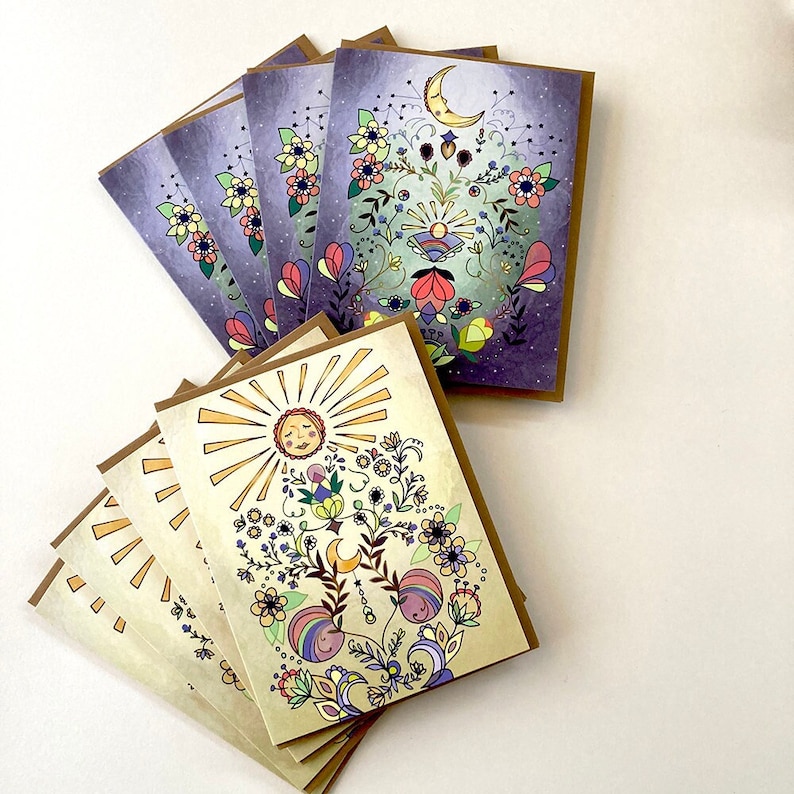 Sun and Moon Notecard Starry Manifestation Gift Stationery Art Thank ...