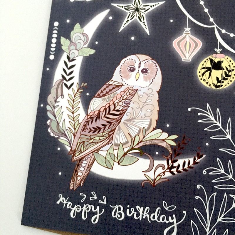Owl Birthday Card Owl Lantern Greeting Card Owl Card Paper Lanterns ...