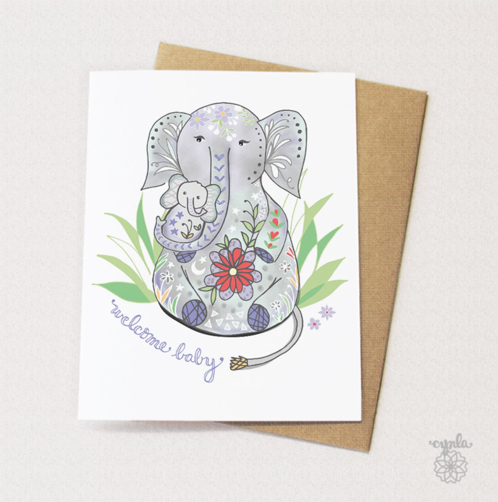 Baby Elephant Greeting Card Elephant Card Elephant new baby | Etsy