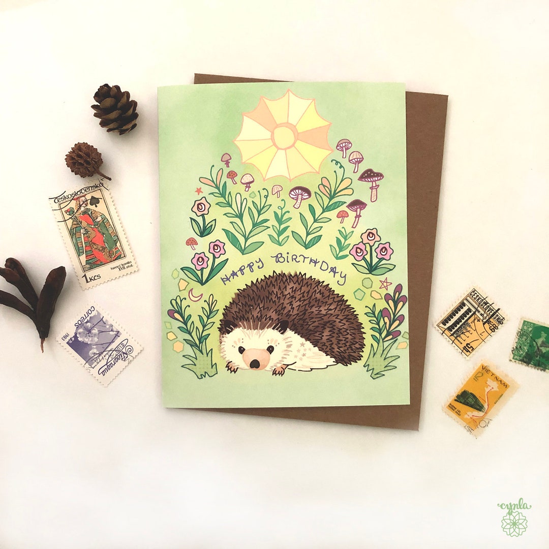 Hedgehog Greeting Card - Sun Hedgehog Card Hedgehogs Birthday Card Cute ...