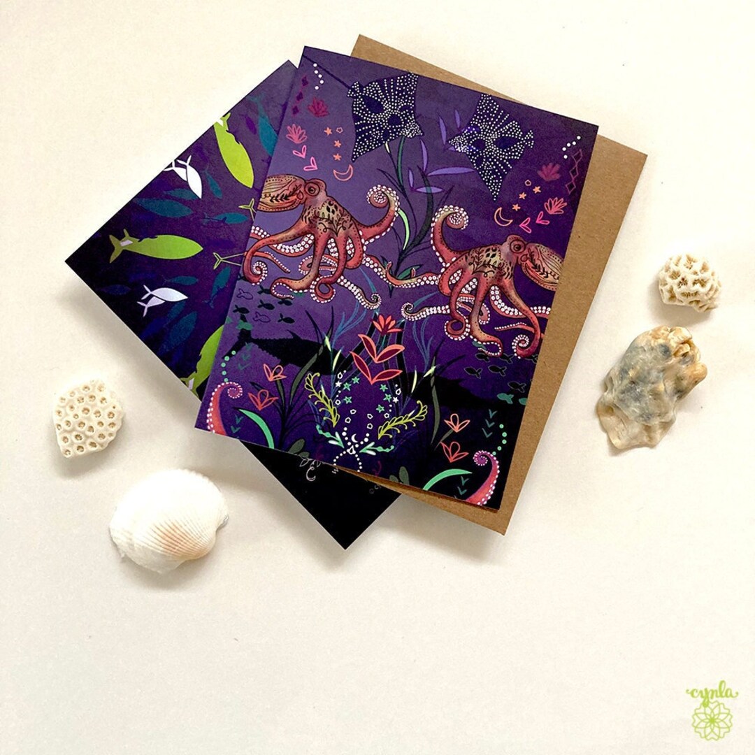 Octopus Ocean Card Octopus Pattern Greeting Card Blank Notes Thank You ...