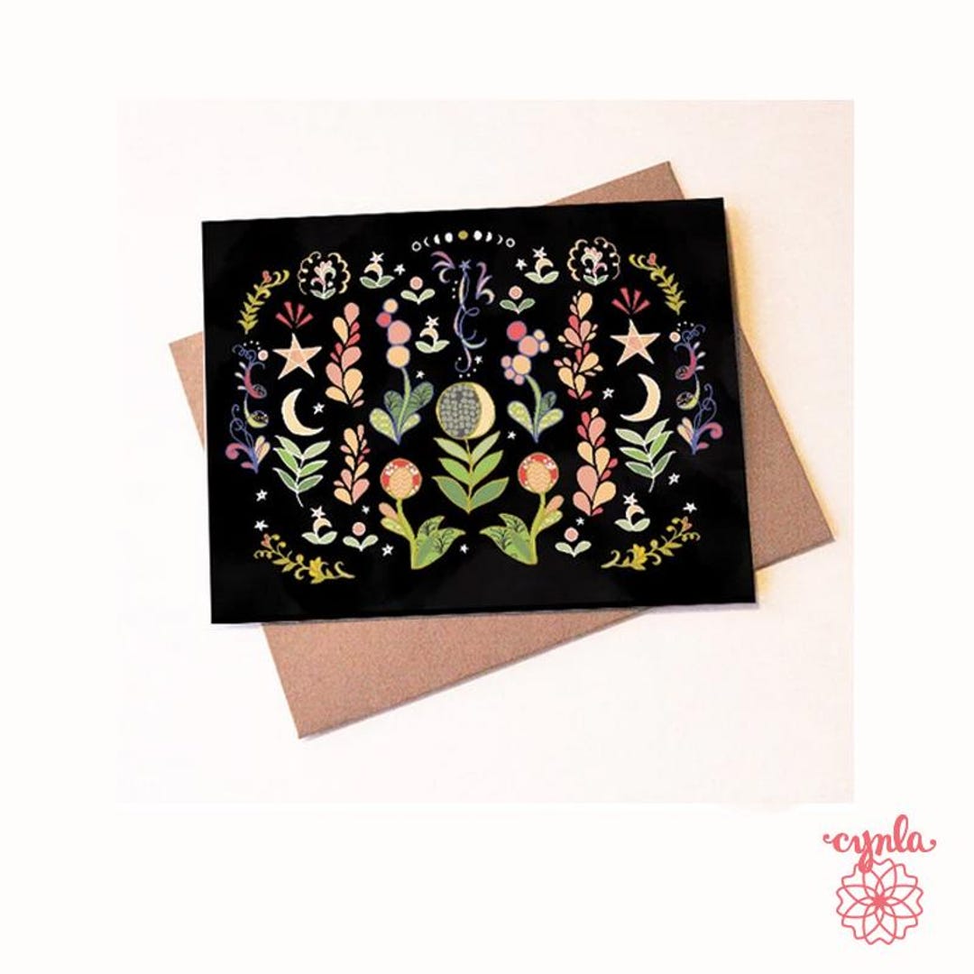 Moon Flower Card - Floral Greeting Card, Blank Notes, Thank You ...