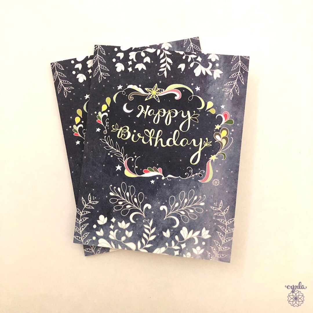 Starry Birthday Greeting Card Moon and Stars Greeting Cards Cynla Paper ...