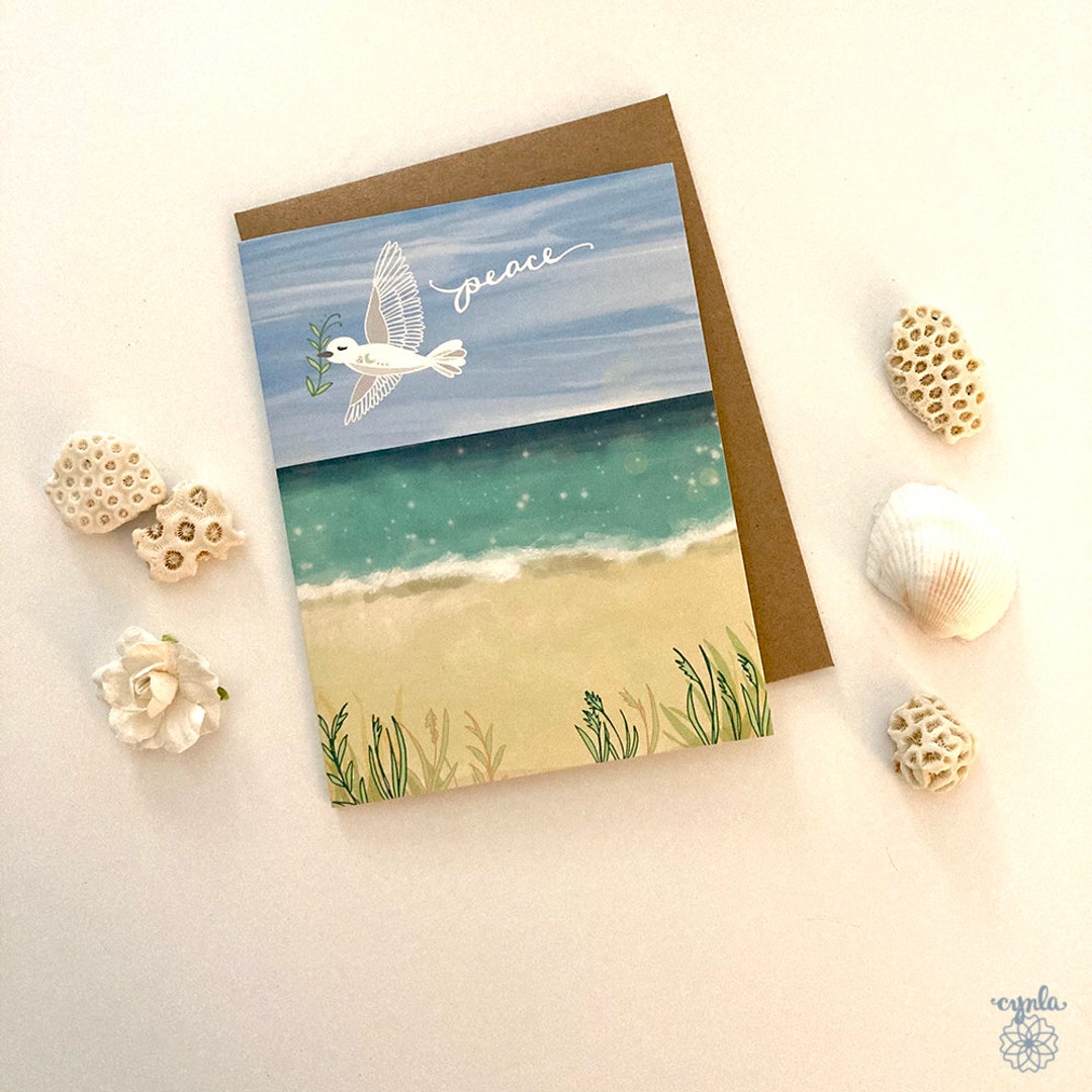Peace Beach Card - Holiday Greeting Card Ocean Dove Seaside, Peace Card ...