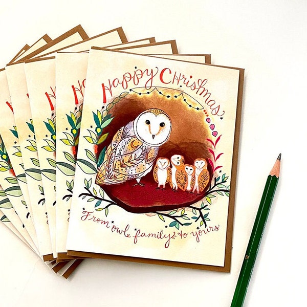 Owl Christmas Card - Etsy