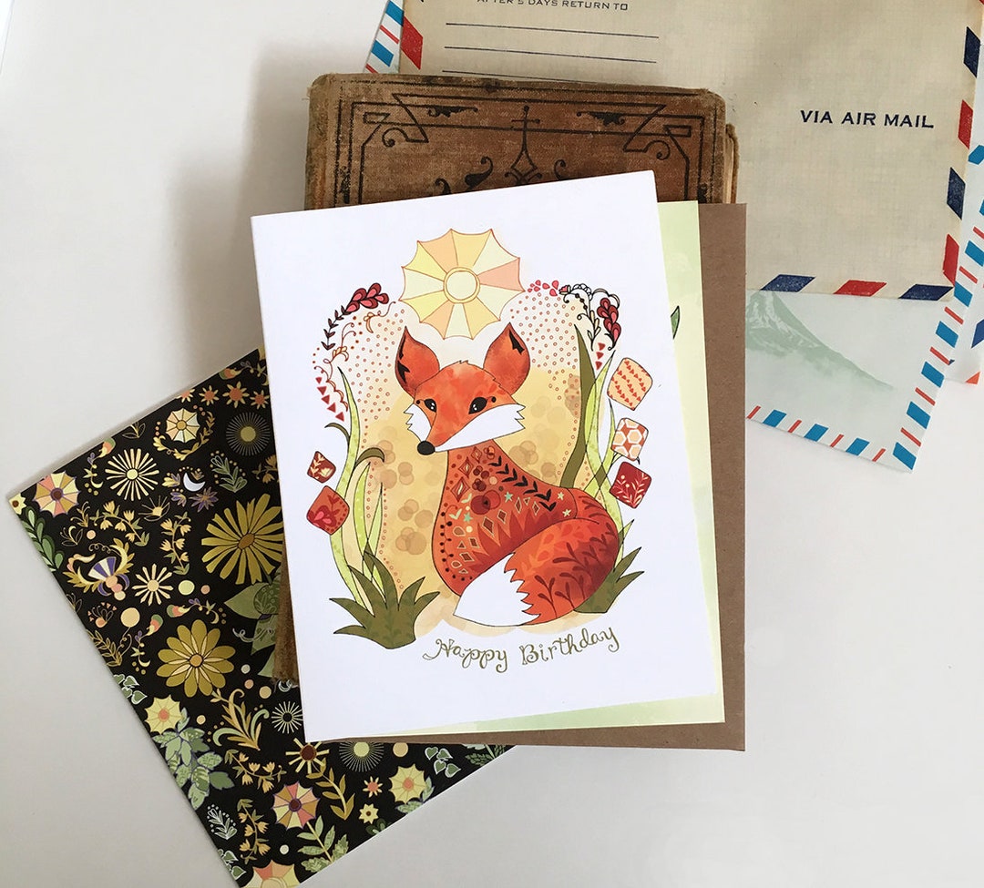 Fox Card - Birthday Sun Fox Greeting Card, Birthday Fox, Happy Birthday ...
