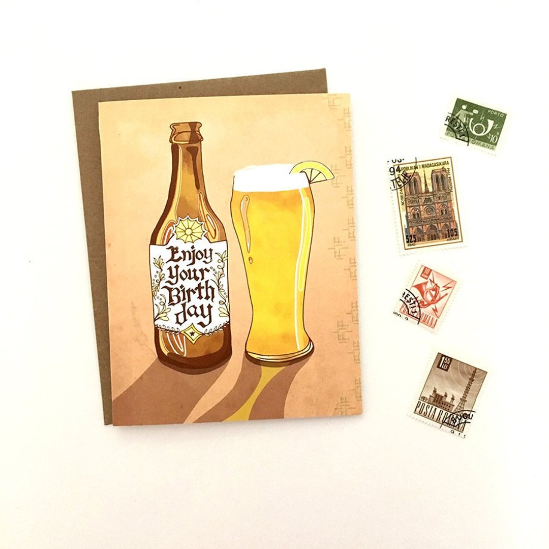 Beer Card - Enjoy Beer Greeting Card, Hefeweisen, Oktoberfest Birthday ...