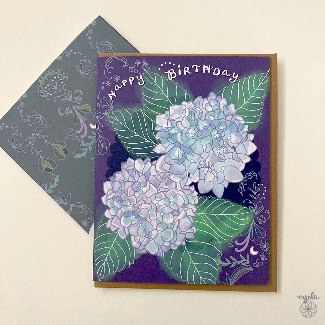 Hydrangea Greeting Card - Flower Birthday Card Pretty Flowers Purple ...