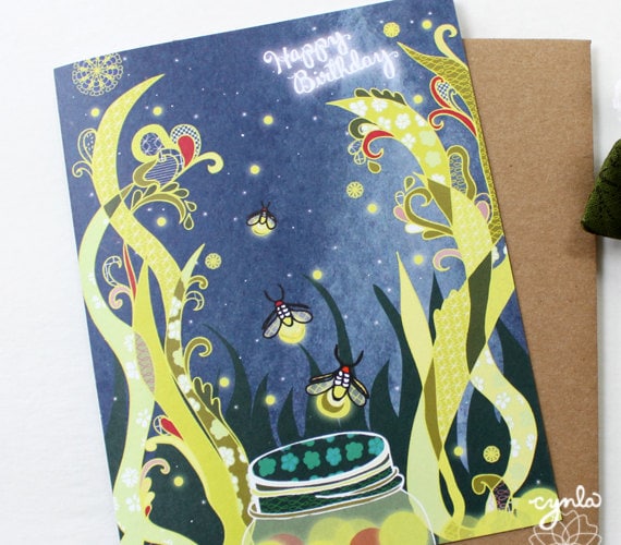 Fireflies Birthday Greeting Card Fireflies Card Birthday Card Kid ...
