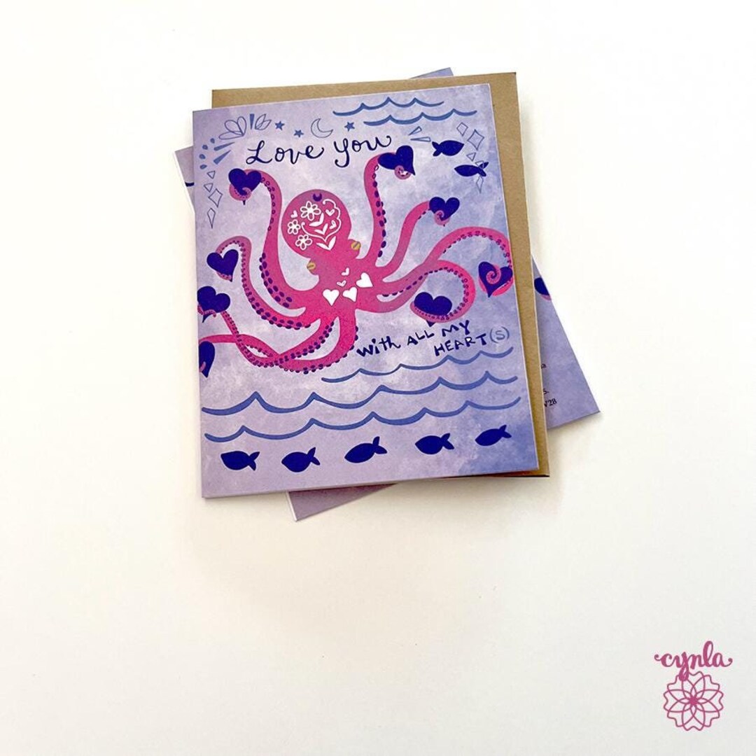Octopus Hearts Greeting Card - Love Heart Animal Cards Ocean Cute ...
