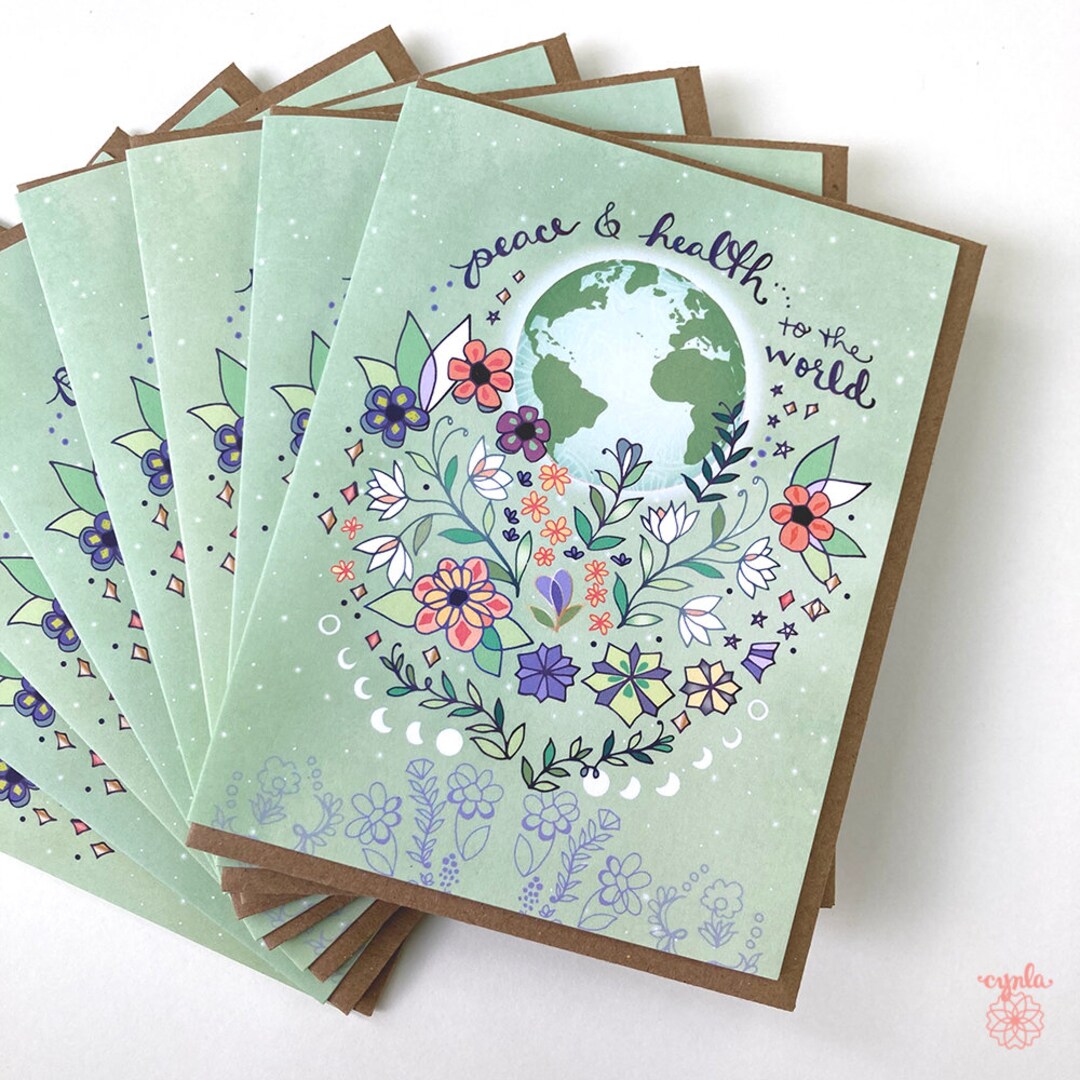 Box of 8 Peace and Health to the World Greeting Card - Happy Peace ...