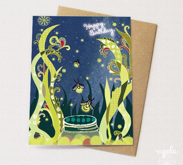 Fireflies Birthday Greeting Card Fireflies Card Birthday - Etsy