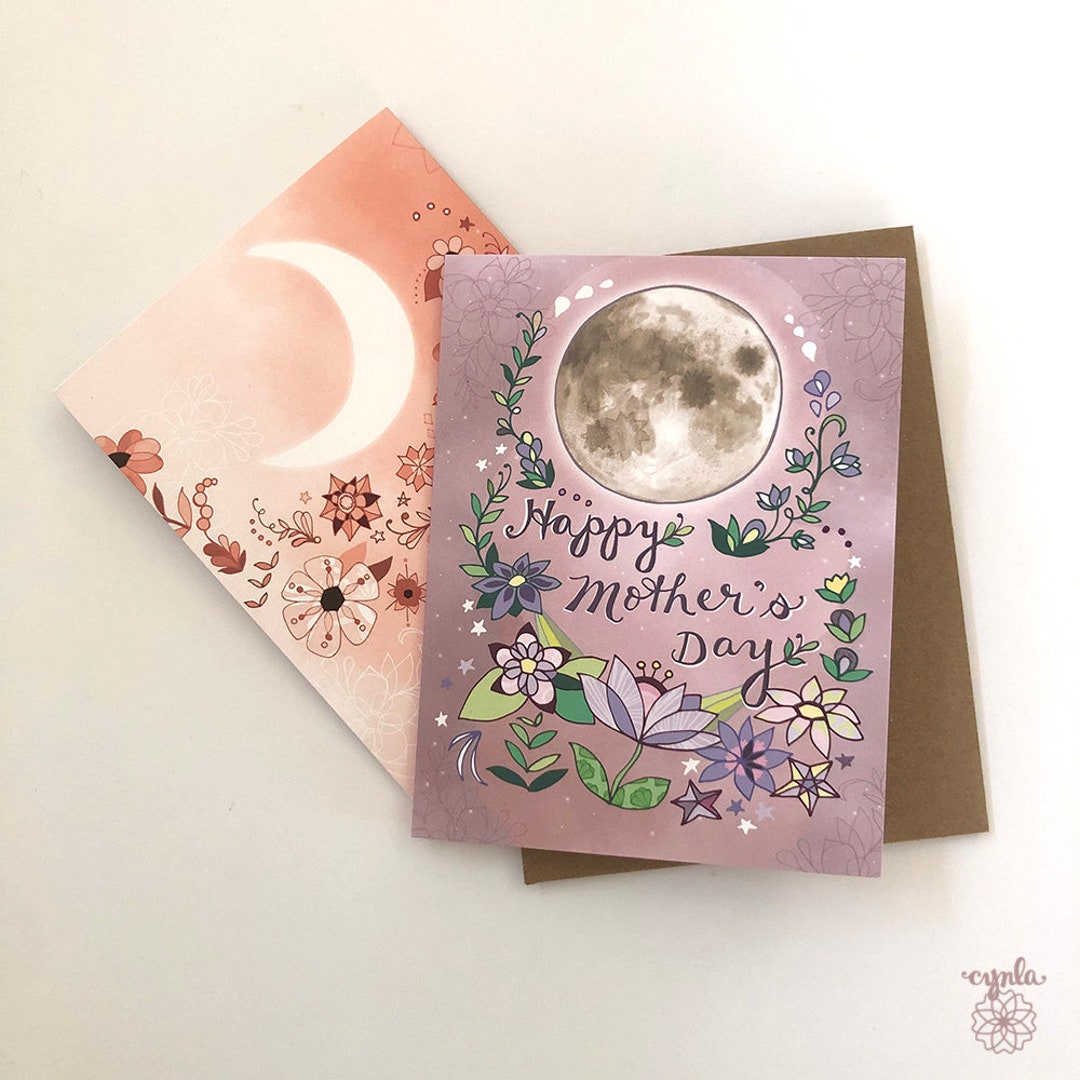 Mother's Day Moon Card - Stars Mom Card Flowers Mothers Day, Mom ...