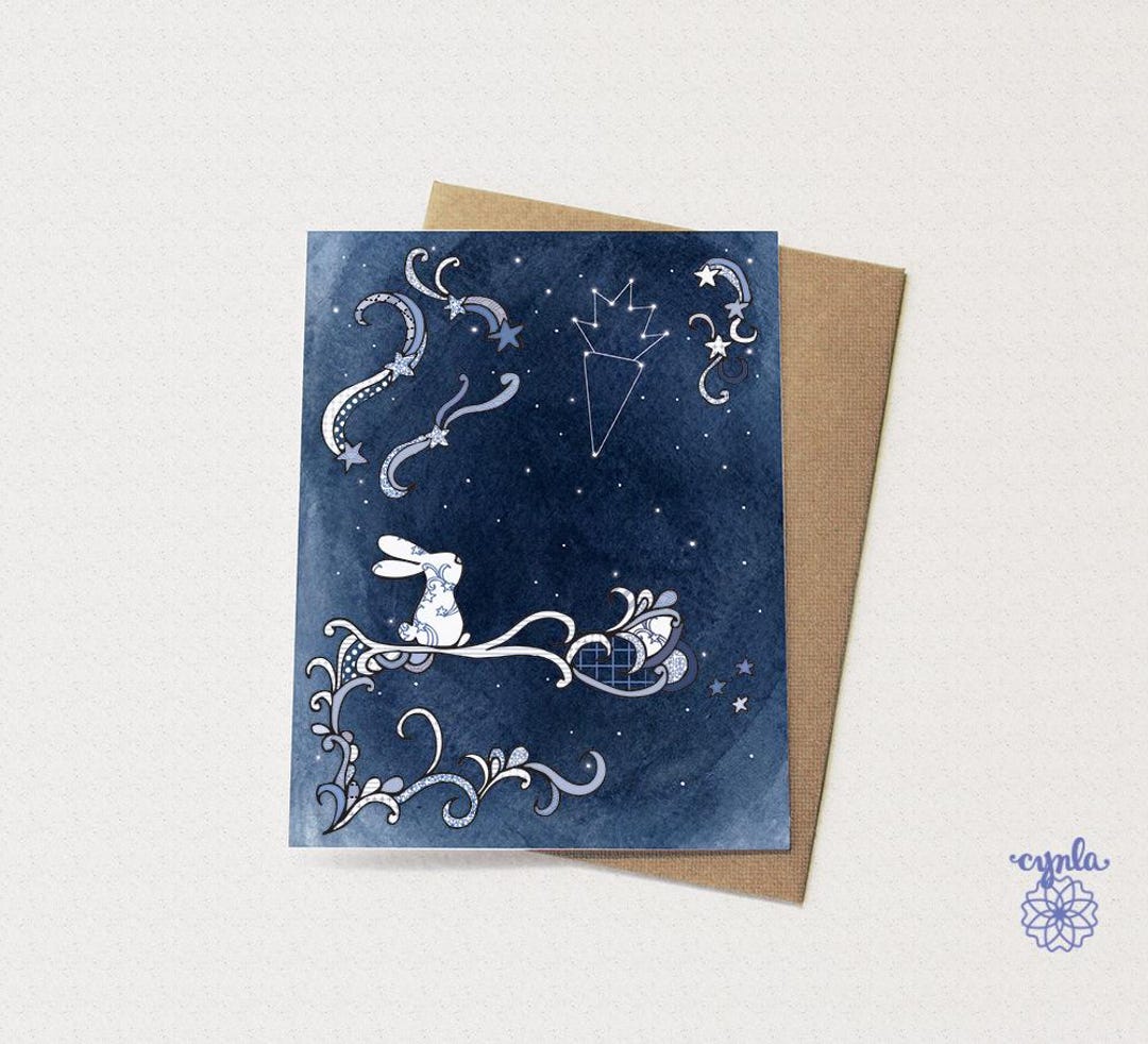 Starry Bunny Happy Birthday Card - Constellation Card Bunny Lover Card ...