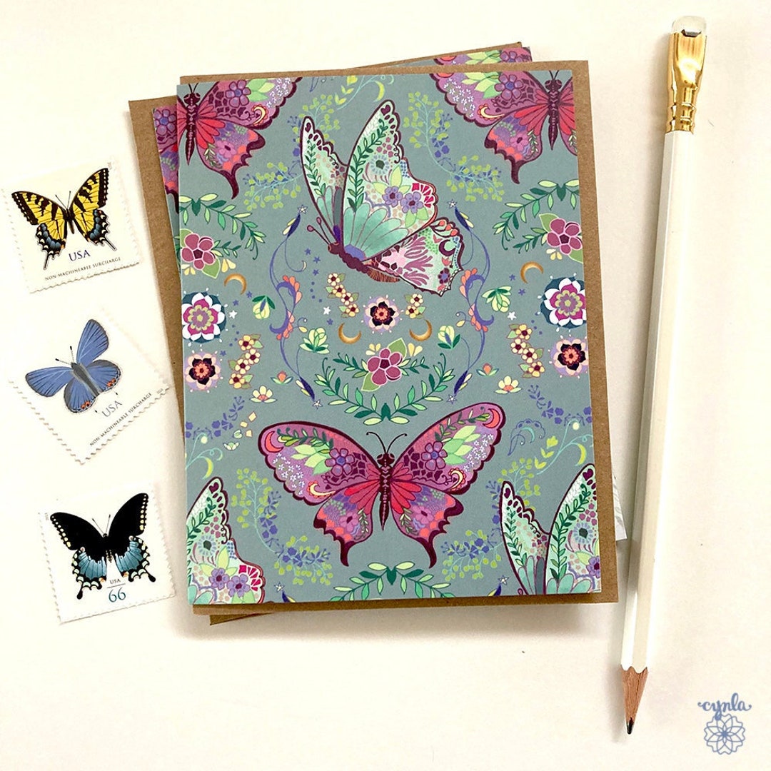 Butterfly Card - Butterflies Pattern Greeting Card Blank Notes Gift ...