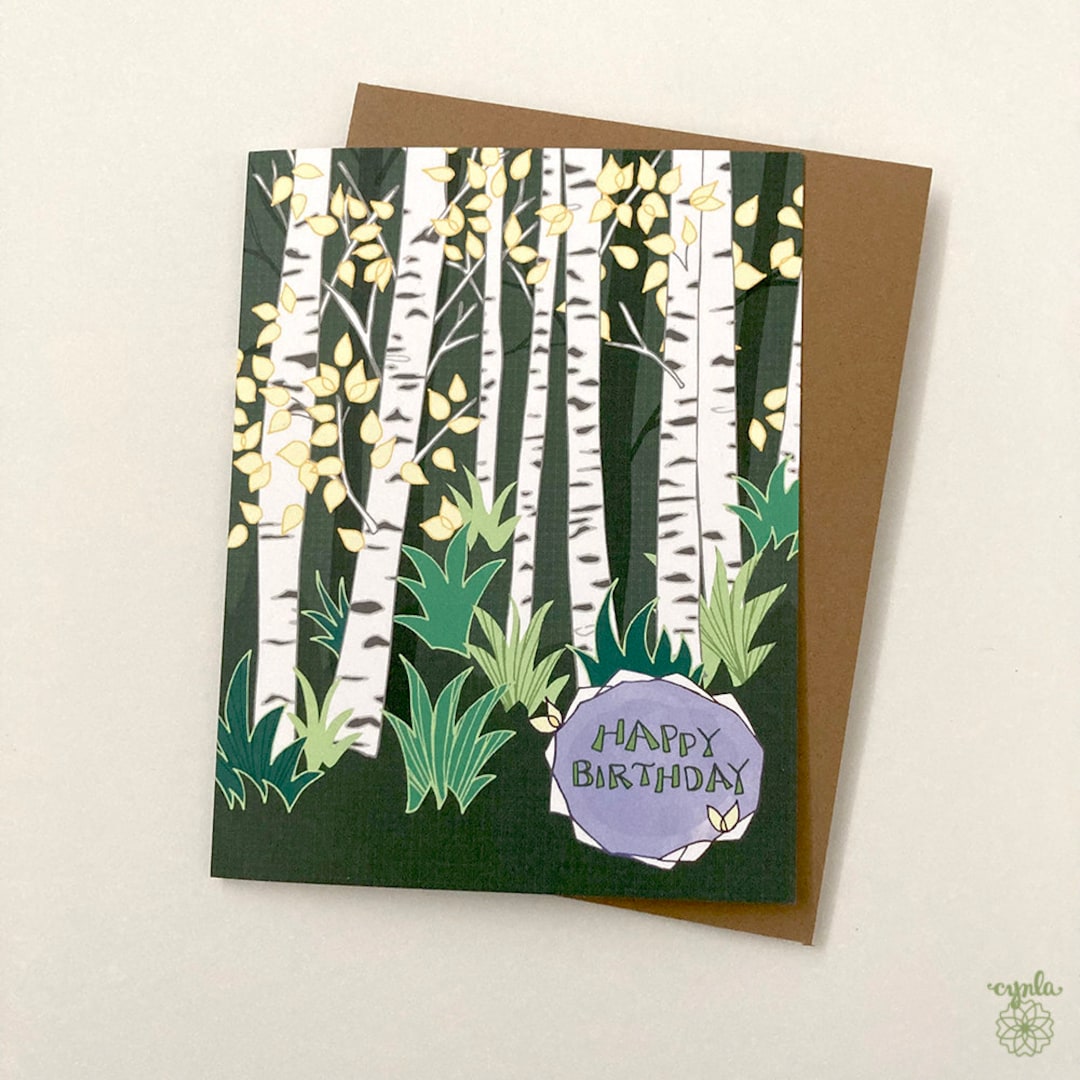 Birch Tree Birthday Greeting Card - Forest Woodland Card Birch Trees ...
