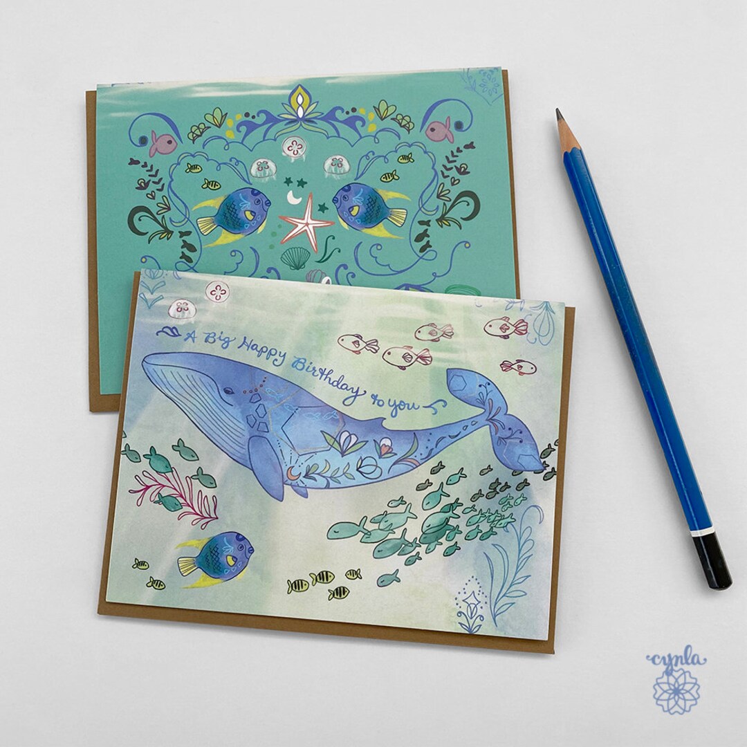 Whale Ocean Birthday Card Whale Card Sea Life Birthday Card Nautical ...