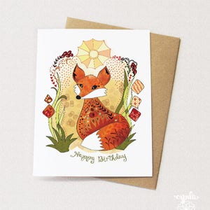 Fox Card - Birthday Sun Fox Greeting Card, Birthday Fox, Happy Birthday ...