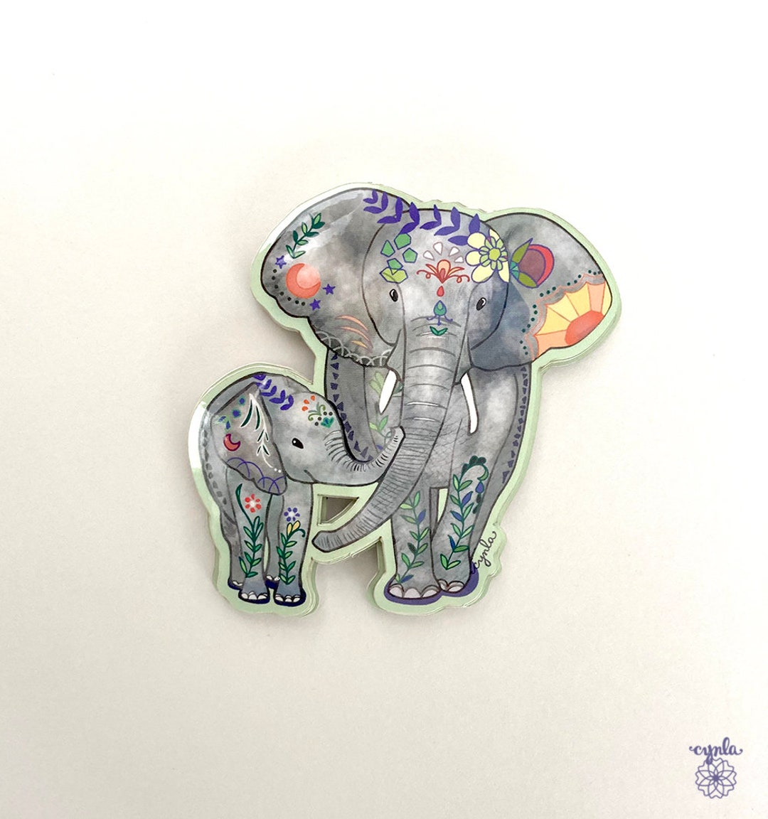Elephant Sticker -mama Elephant, Baby Elephant Stickers 3 Inch Vinyl ...