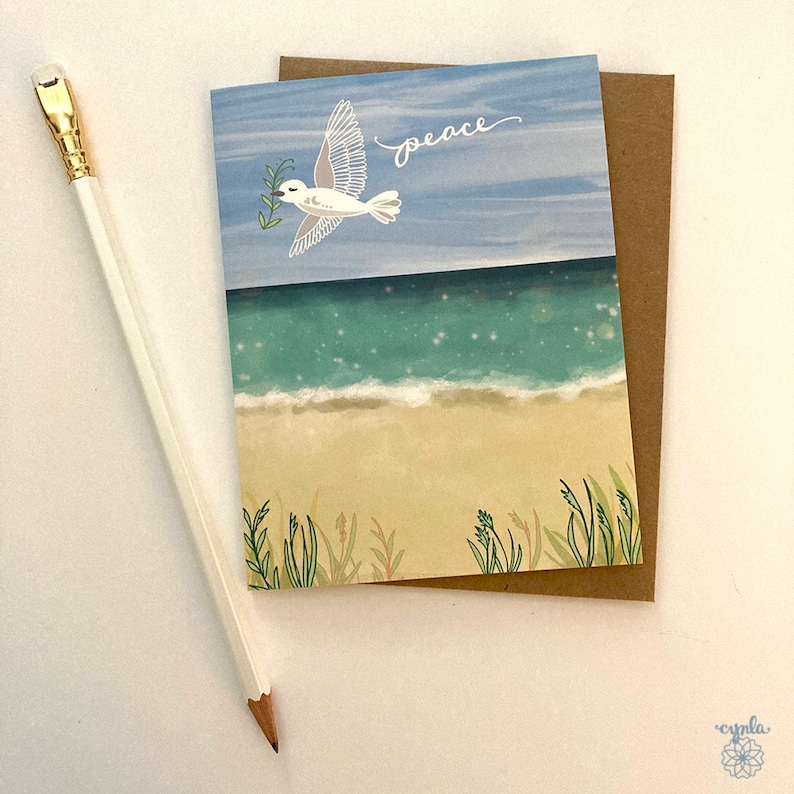 Peace Beach Card Holiday Greeting Card Ocean Dove Seaside - Etsy