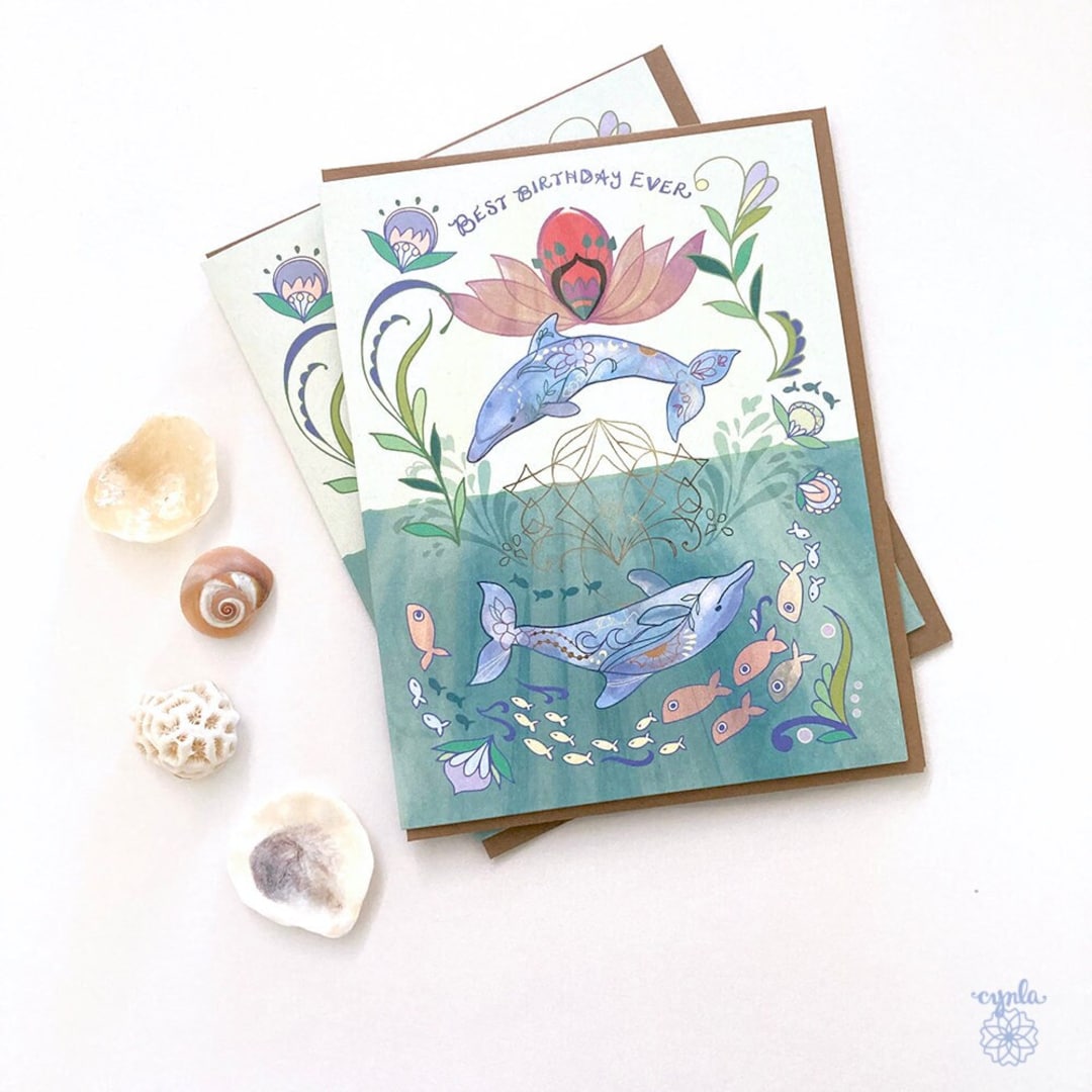 Dolphin Circle Birthday Card, Dolphin Card, Ocean Animal Greeting Card ...