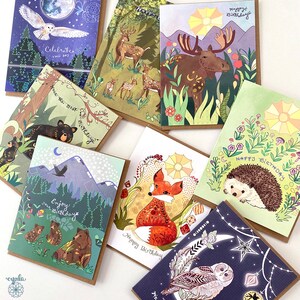 WOODLAND ANIMAL BUNDLE Forest Animal Greeting Cards Animal Sticker Pack ...