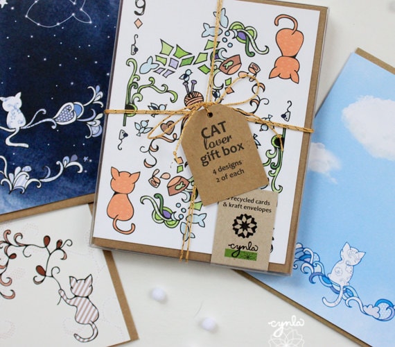 CAT Lover Gift Box // 8 Blank Cat Cards Cat Set of Greeting - Etsy