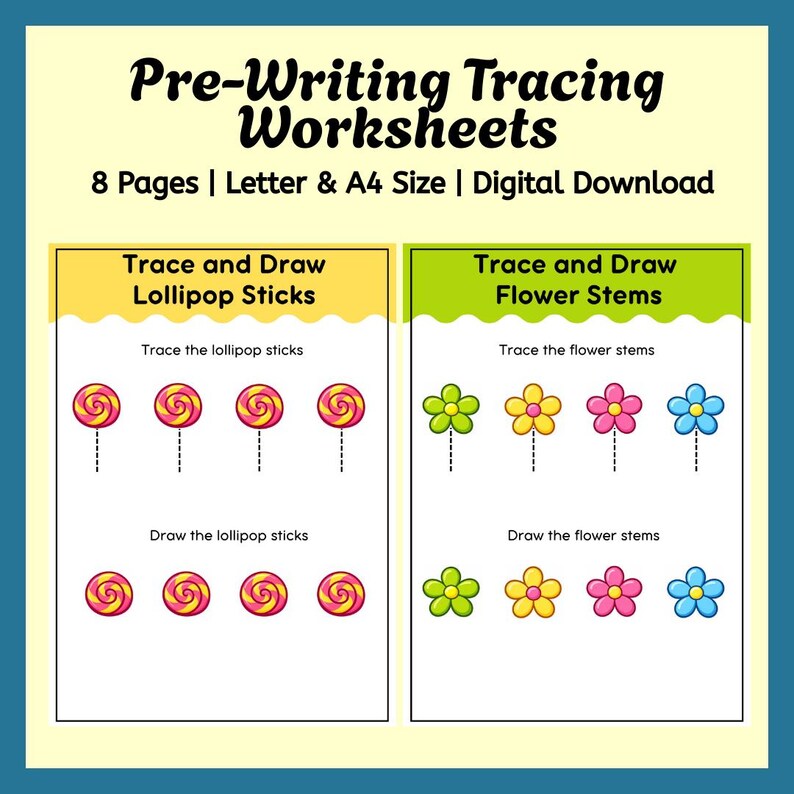 8 Pre-writing Line Tracing Worksheets | Preschool & Kindergarten Fine ...