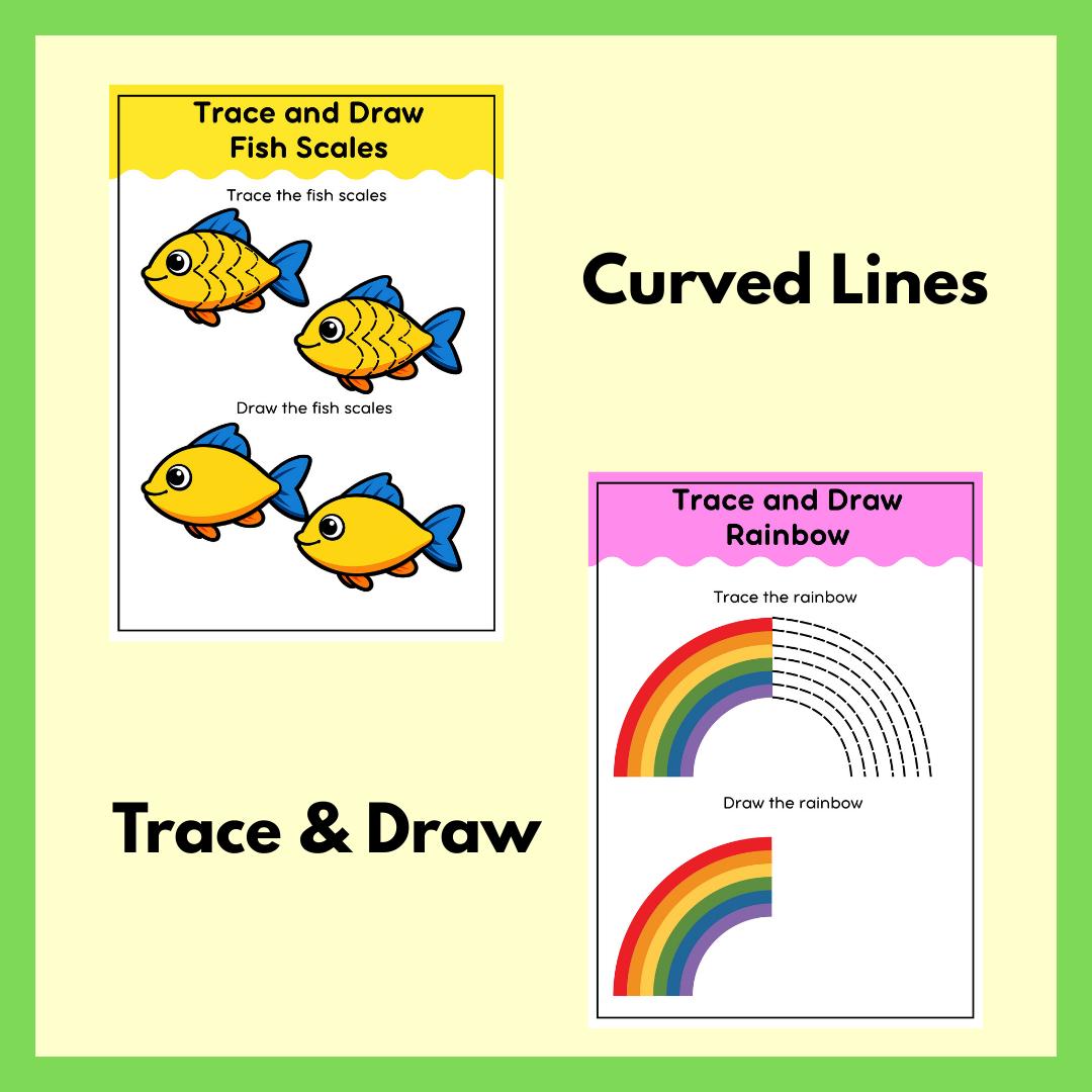 8 Pre-writing Line Tracing Worksheets | Preschool & Kindergarten Fine ...
