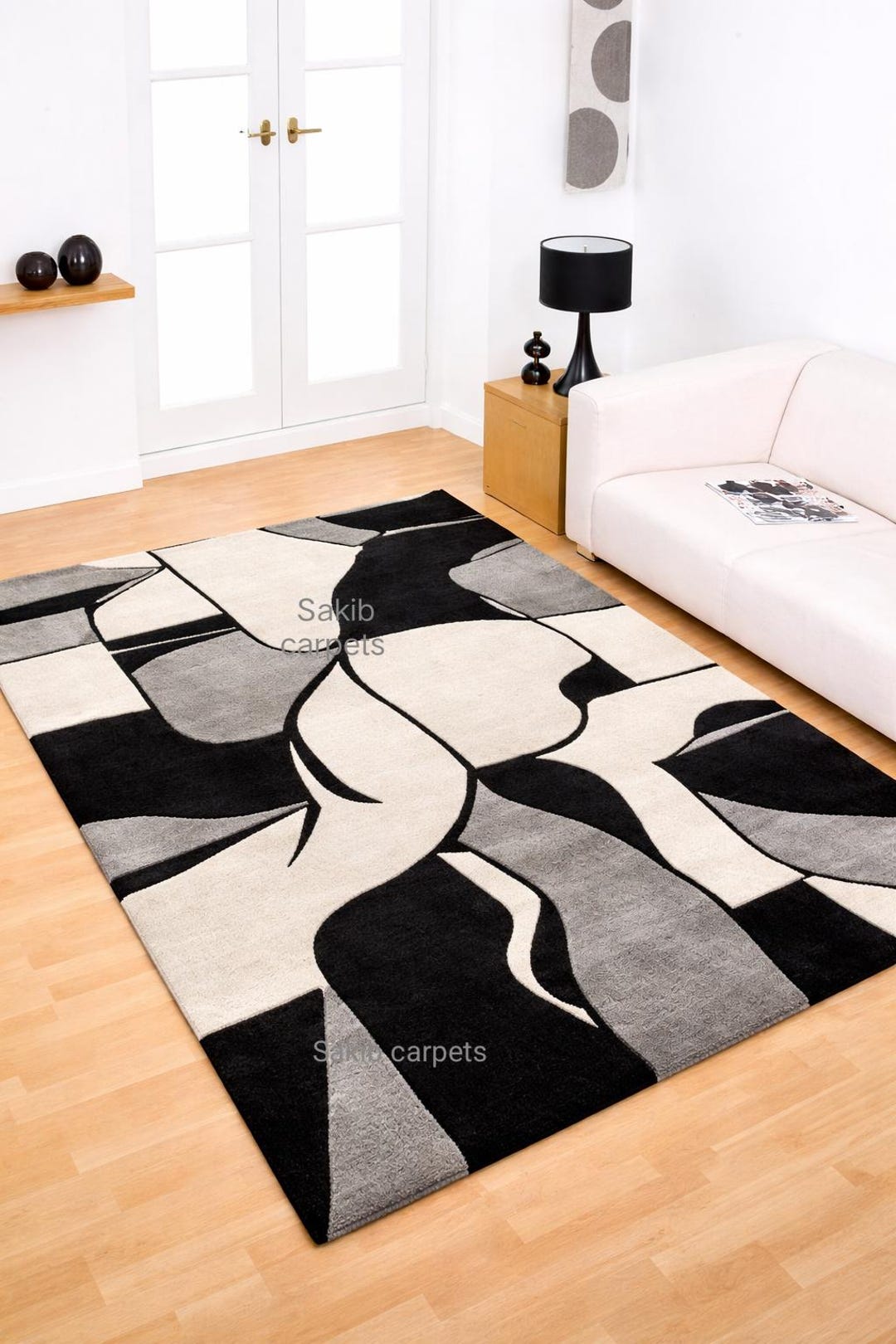 Black White Abstract Area Rug, Modern Geometric Carpet - Etsy