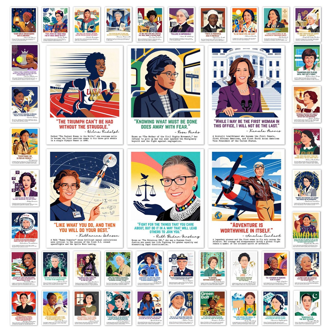 50 Women's History Month Posters, Minimalist Vector Portraits, Women in ...