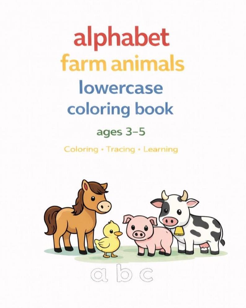 Alphabet Farm Animals Lowercase Coloring Book for Kids | ABC Tracing ...