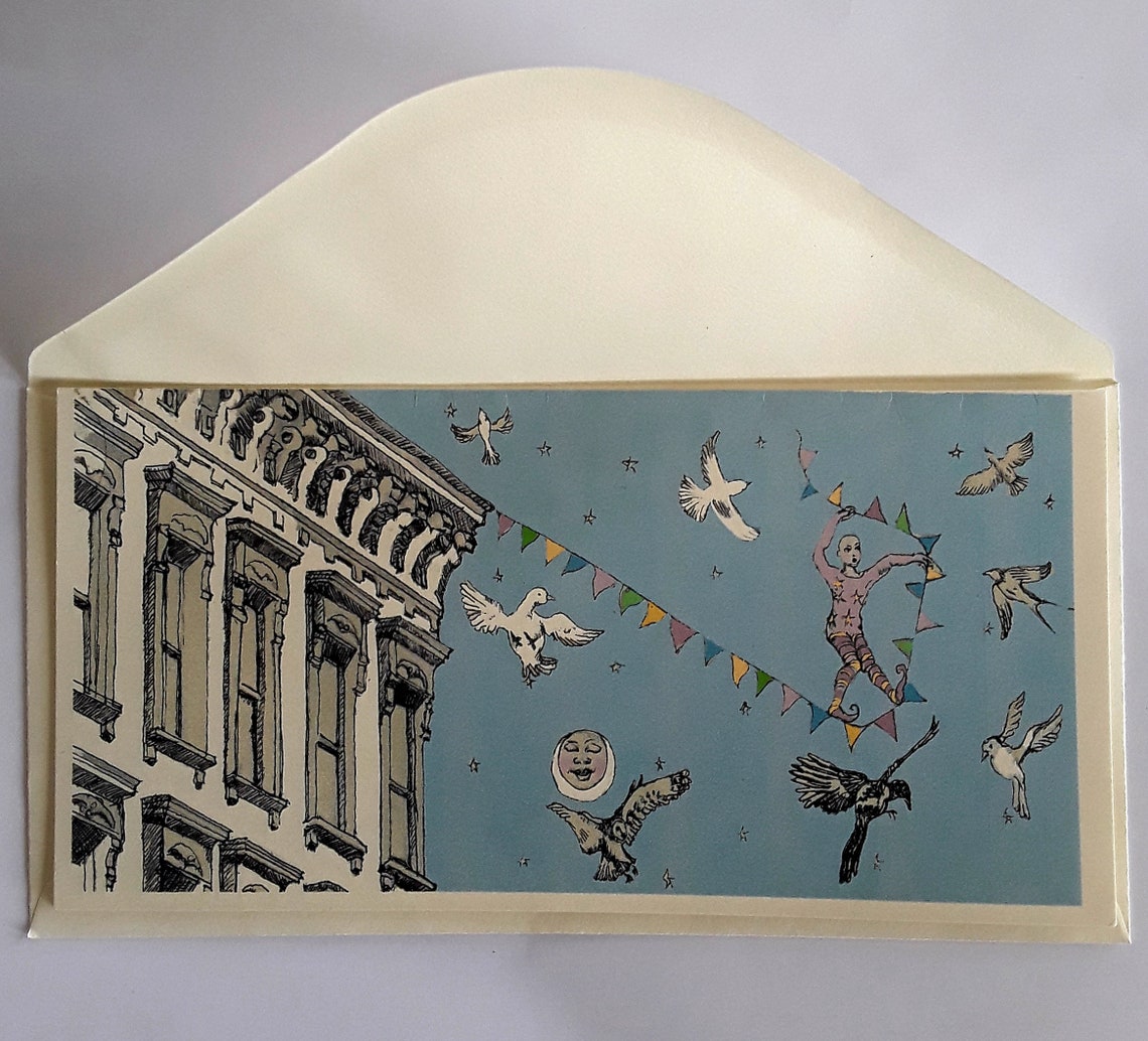 Surreal birthday card circus greeting card aerialist | Etsy