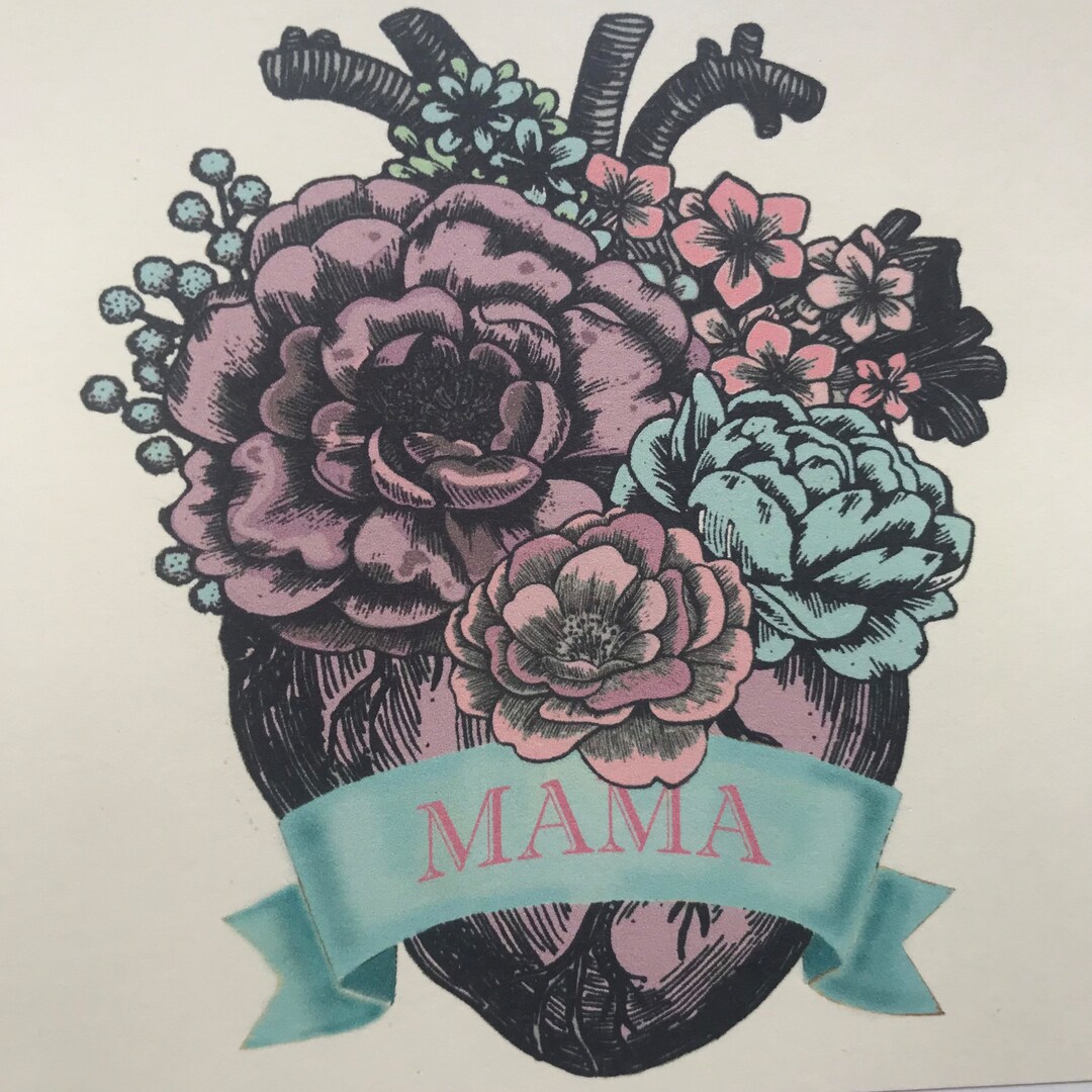 Mama Card, Tattoo Card for Mum, Anatomical Heart, Flower Heart Tattoo ...